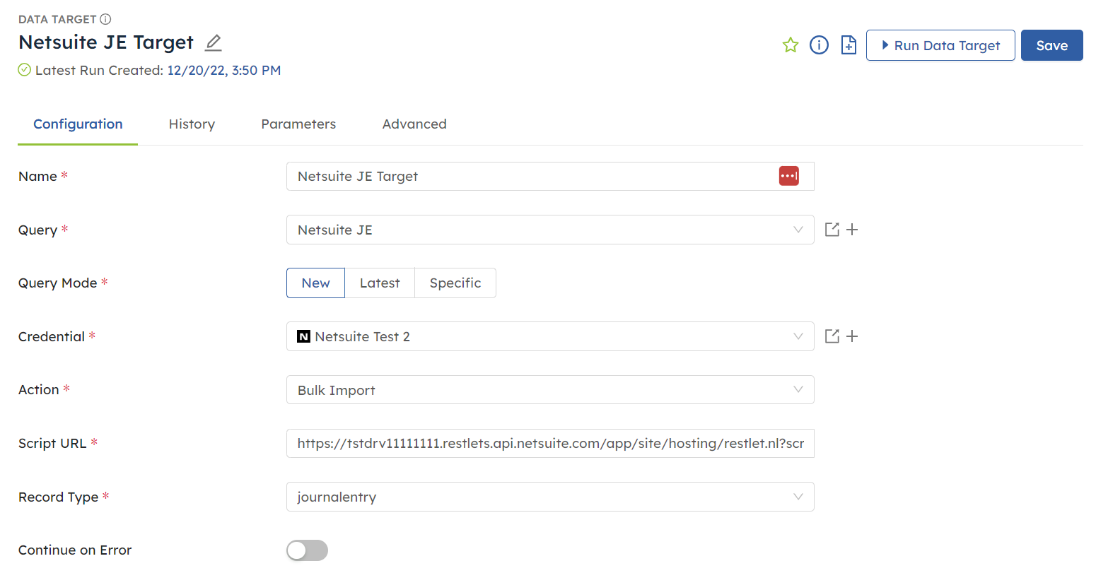 NetSuite Data Targets